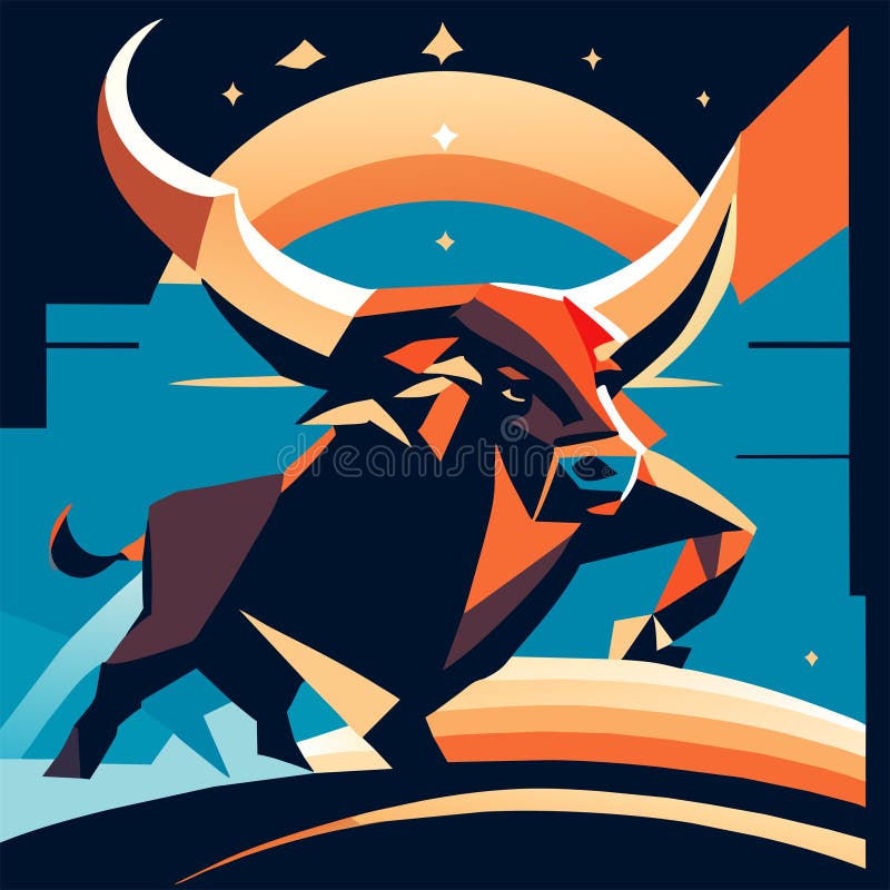 Bull in the Night Sky. Vector Illustration of Bull in the Night Sky ...