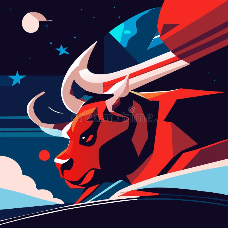 Bull in the Night Sky. Vector Illustration of Bull in the Night Sky ...
