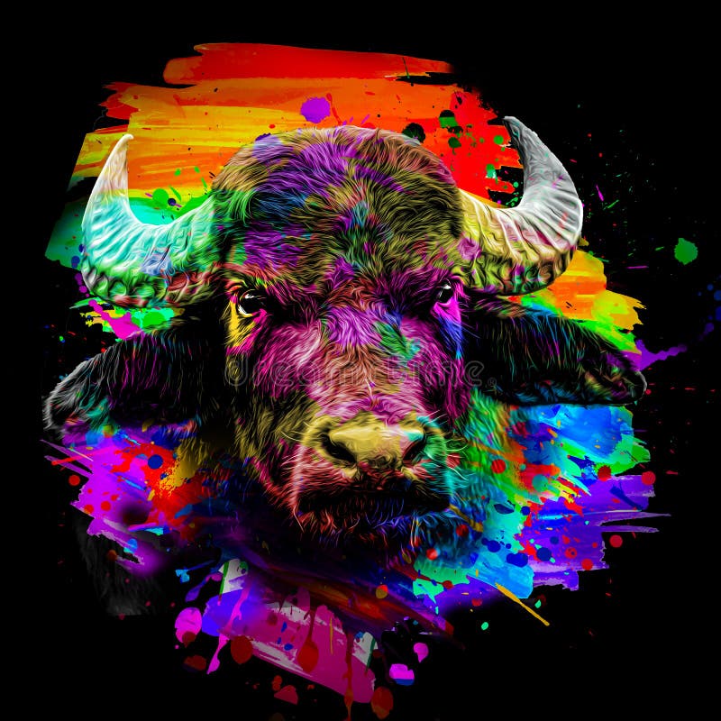 Bull Head with Creative Abstract Elements on Dark Background Stock ...