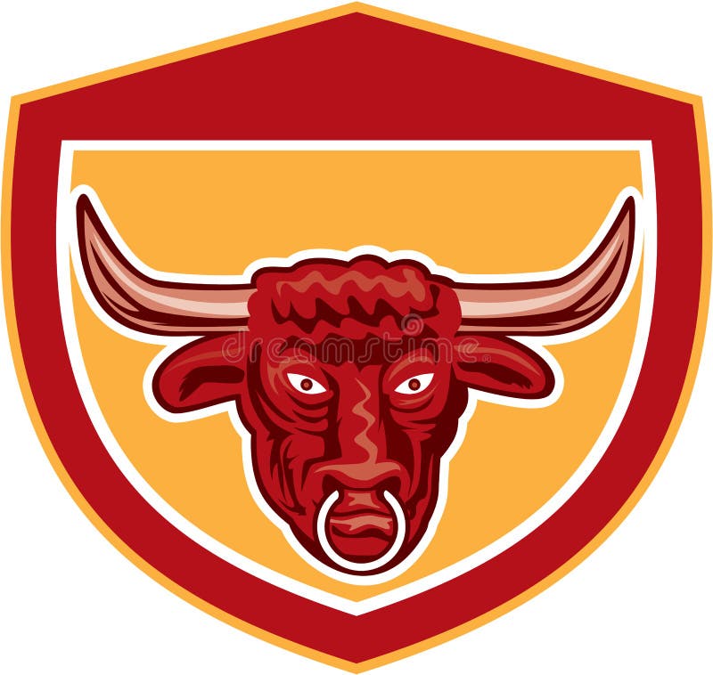 Bull Head Front View Crest Retro Stock Vector - Illustration of shield ...