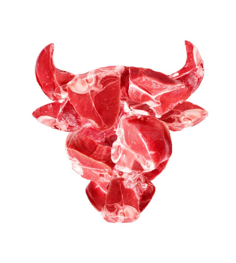 Bull Head Made of Raw Beef Meat Steaks Isolated on White Background ...