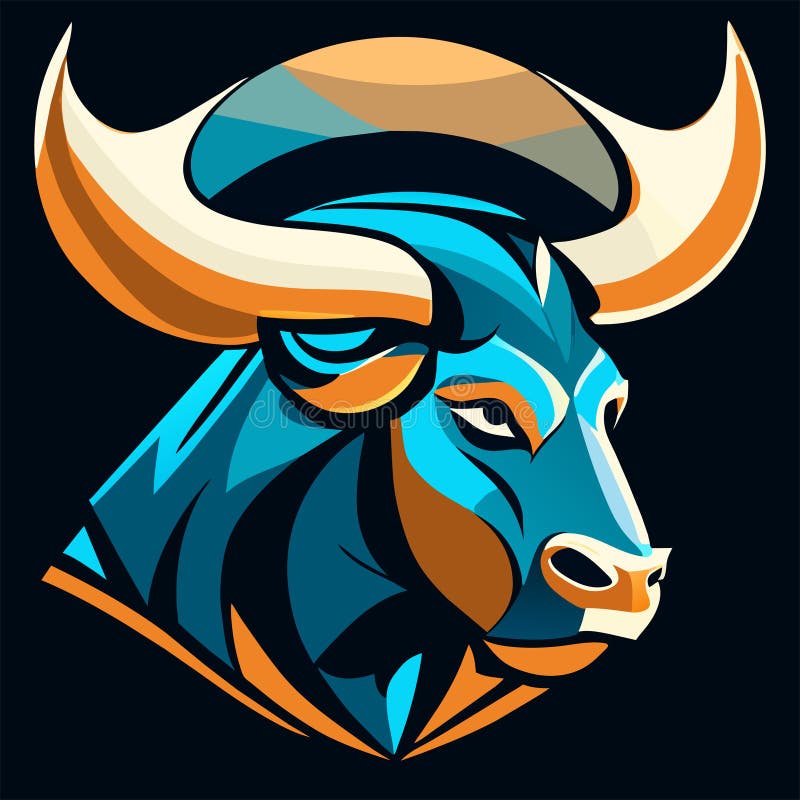 Bull Head on a Blue Background. Vector Illustration in Cartoon Style ...
