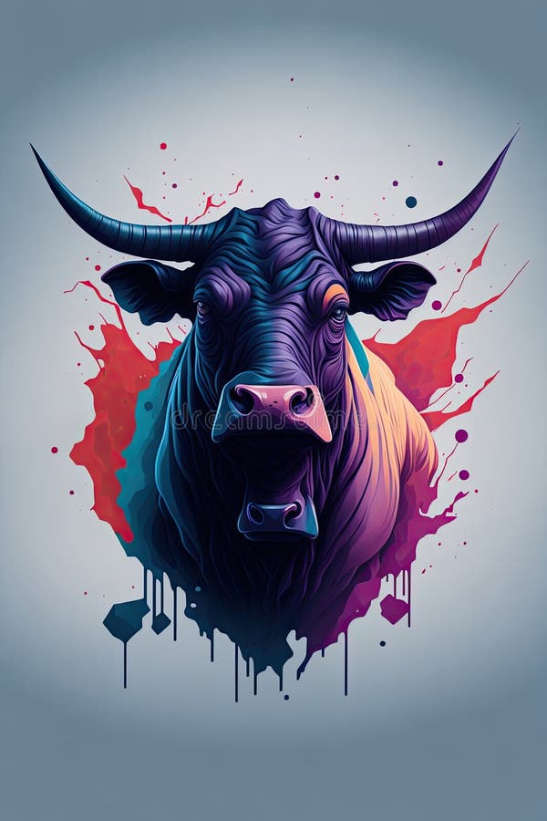Bull Head with Splashes of Ink. Vector Illustration for Your Design ...
