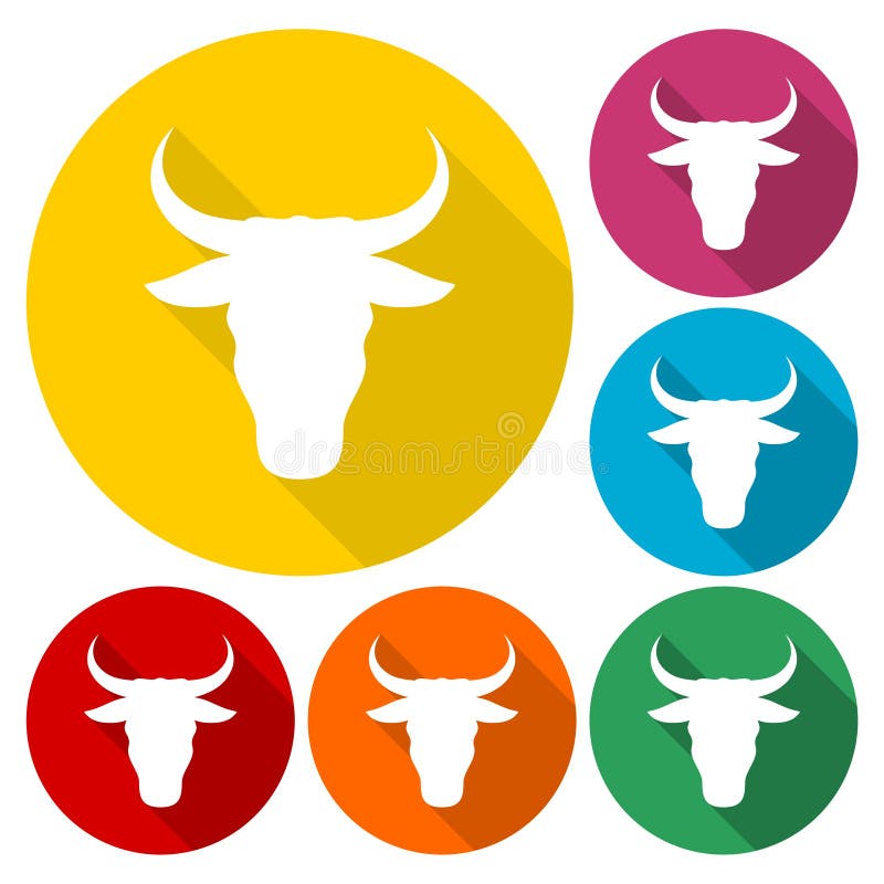 Bull Icons Set with Long Shadow Stock Vector - Illustration of graphic ...