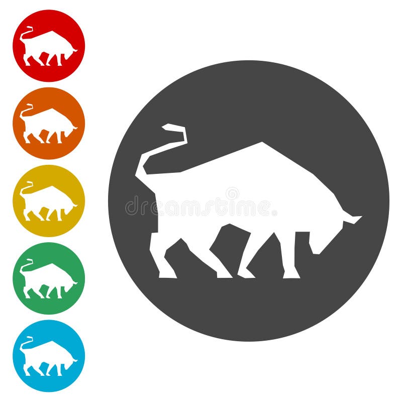 Bull Icons Set Vector Illustration Stock Vector - Illustration of anger ...
