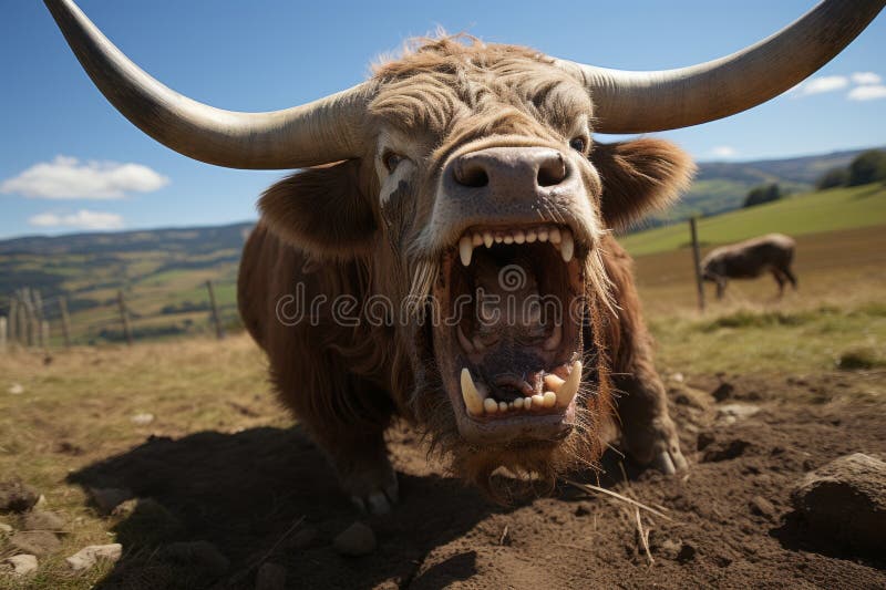 A Bull with Its Mouth Open in a Field Stock Illustration - Illustration ...