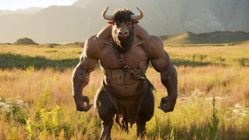 Bull King with Golden Crown on Grassland Stock Illustration ...