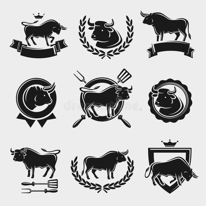 Bull Labels and Elements Set. Vector Stock Vector - Illustration of ...