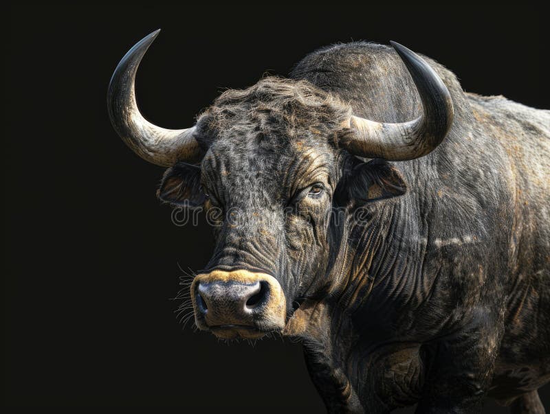 Bull with Large Horns is Staring at the Camera Stock Image - Image of ...