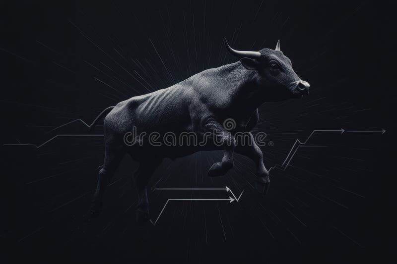 Bull Leaping Against Dark Background Stock Image - Image of strength ...