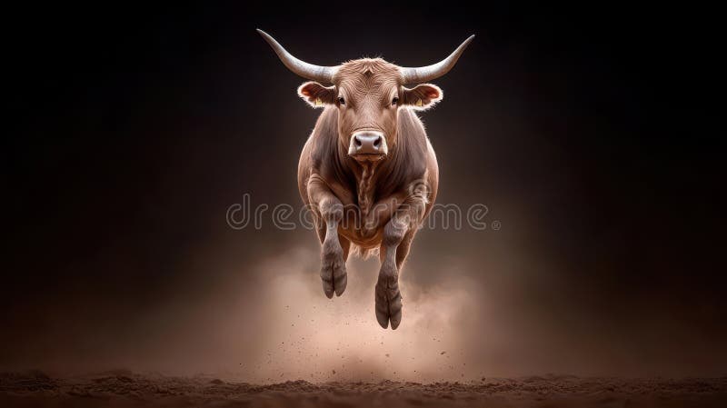 Bull Leaping through Dust stock illustration. Illustration of bull ...
