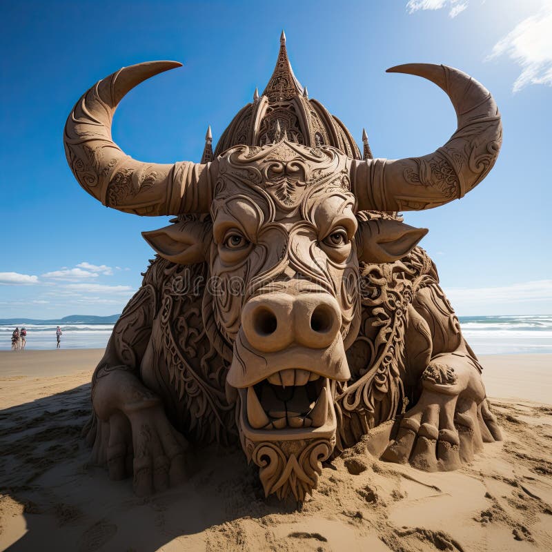 A Bull Made As a Sand Sculpture. Stock Illustration - Illustration of ...