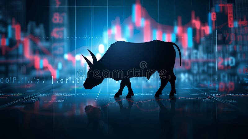 Bull Market Concept and with a Glowing Bull Hologram Stock Illustration ...