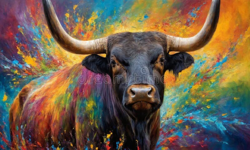 A Bull on a Multicolored Background. Digital Painting Stock ...