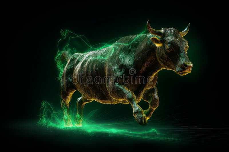 Bull neon. Generate Ai stock illustration. Illustration of green ...