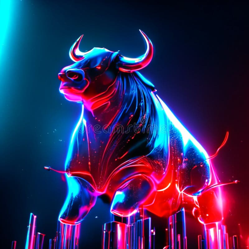 Bull in Neon Light on a Dark Background. 3d Illustration Stock ...