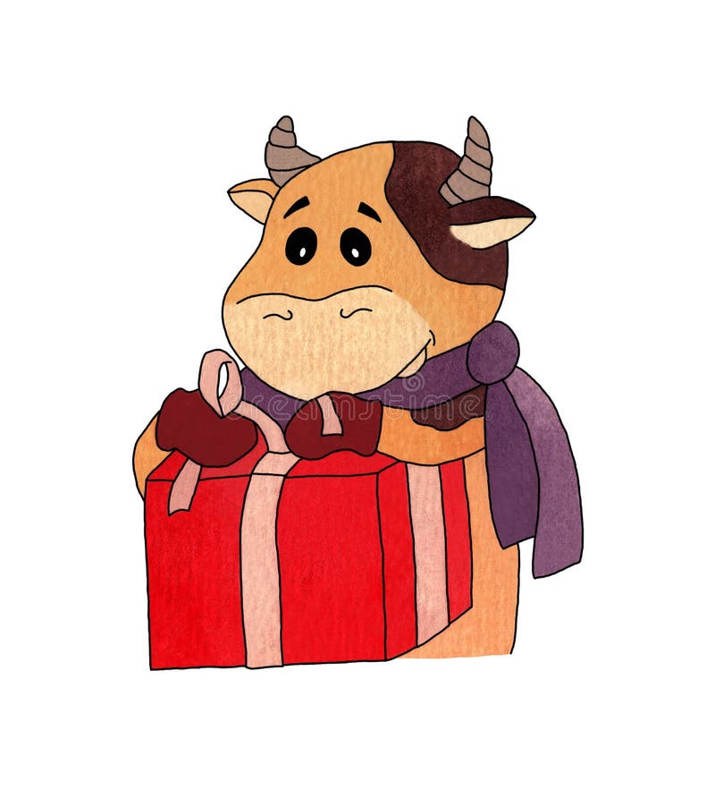 Bull and red gift box stock illustration. Illustration of ribbon ...