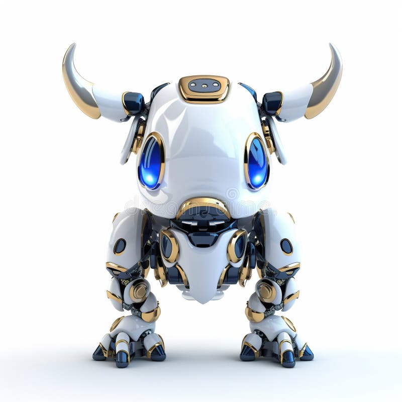 Bull Robot, Funny Robotic Animal Isolated Over White Background ...