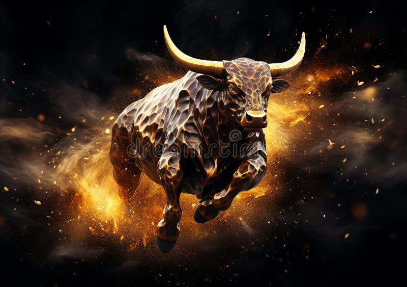 A Bull Running through the Dark while Breathing Smoke, in the Style of ...