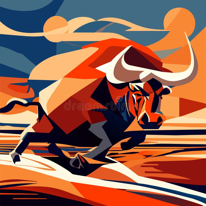 Bull Running in the Desert. Vector Illustration in a Flat Style Stock ...