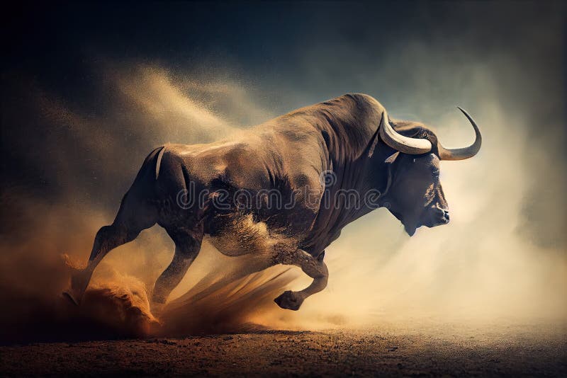Bull, Running with Determination and Purpose, Toward Unknown Future ...