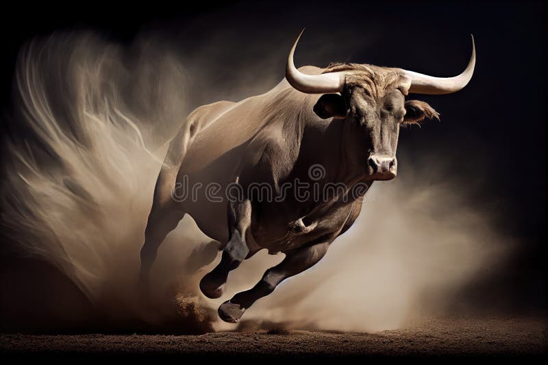 Bull, Running Full Speed Ahead with Its Horns Down Stock Photo - Image ...