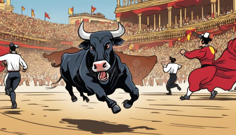 A Bull is Running in a Stadium with People Chasing it Stock ...