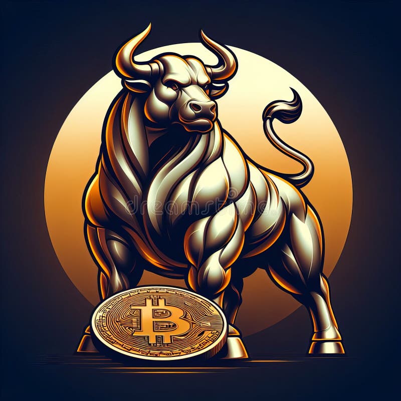 Bull Sculpture with Bitcoin on Gradient Backdrop Stock Illustration ...