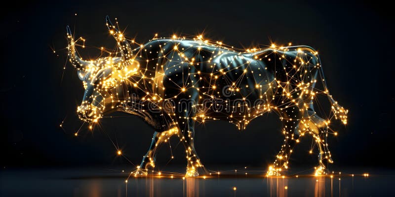 A Bull Sculpture with Bright Lights Representing Taurus Constellation ...
