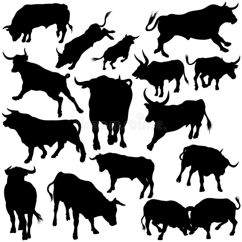 Bull Set Silhouettes stock vector. Illustration of silhouettes - 10252246