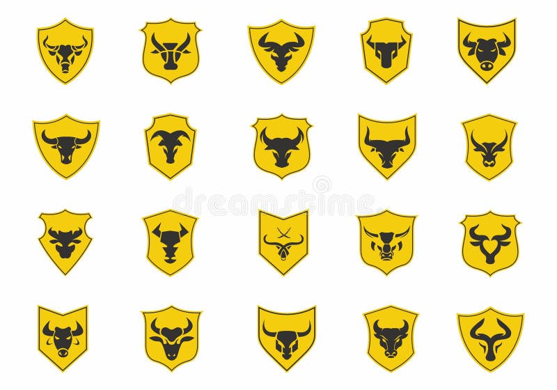 Bull Shield Logo Icon Element Set Stock Illustration - Illustration of ...