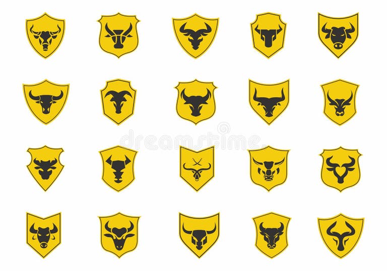 Bull Shield Logo Icon Element Set Stock Illustration - Illustration of ...