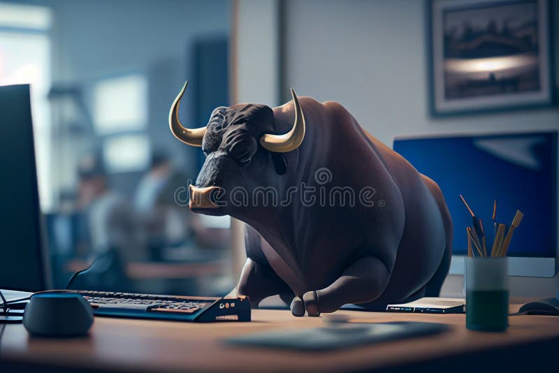 Bull is Sitting at the Office Table in Front of a Computer.generative ...