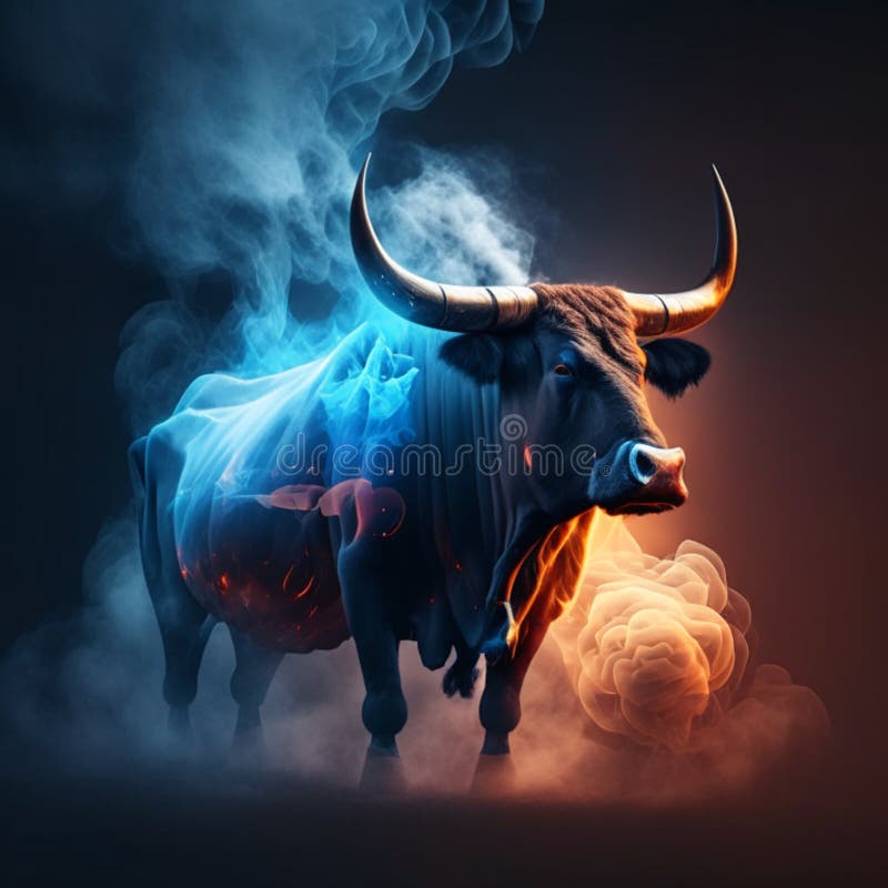 Bull in the Smoke on a Dark Background. 3d Rendering Stock Illustration ...