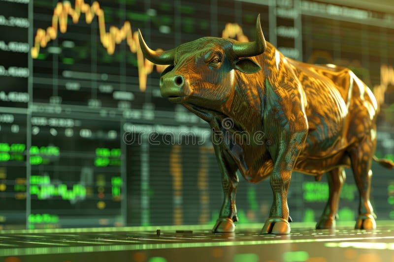 A Bull is Standing in Front of a Graph with a Upward Trend Stock Photo ...