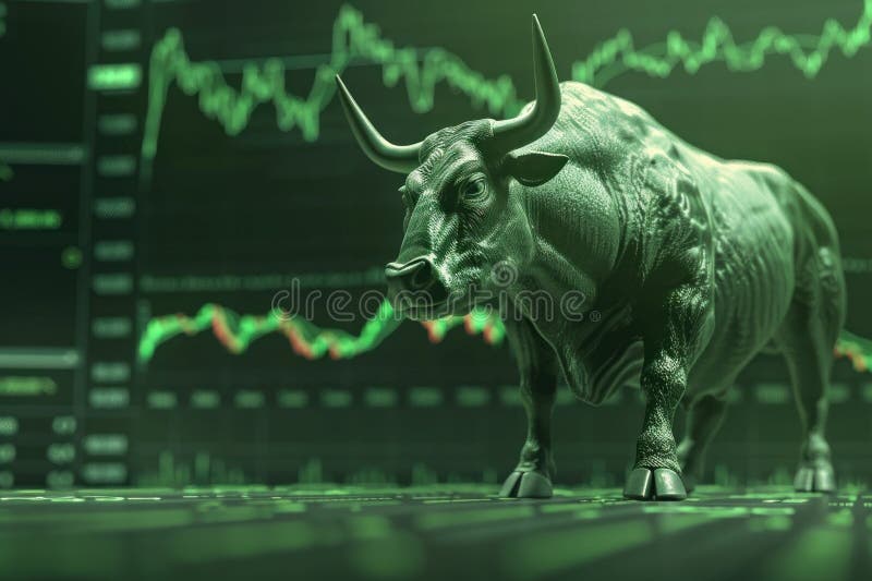 A Bull is Standing in Front of a Graph with a Upward Trend Stock Photo ...