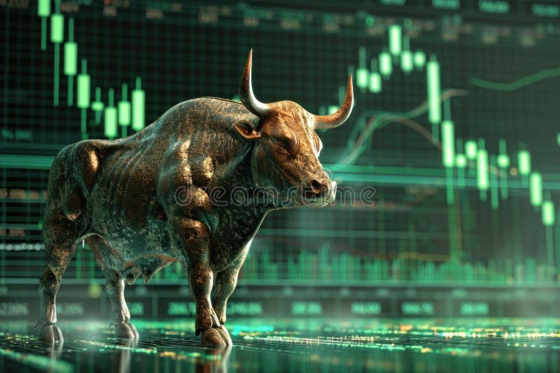 A Bull is Standing in Front of a Graph with a Upward Trend Stock Image ...