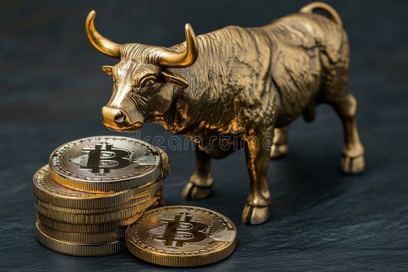 Bull Standing Next To Stack of Bitcoins Ai Photo Stock Illustration ...