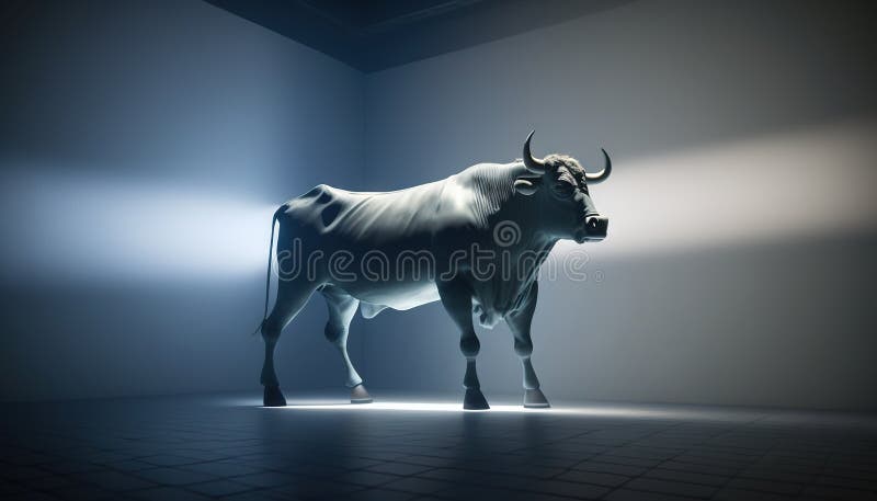 A Bull Standing in a Room with a Light Shining on it S Face and a Tile ...
