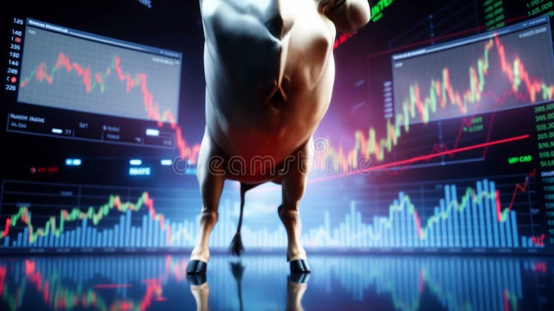 A Bull Stands Prominently Against a Backdrop of Dynamic Stock Market ... A Bull Stands Prominently Against a Backdrop of Dynamic Stock Market ...