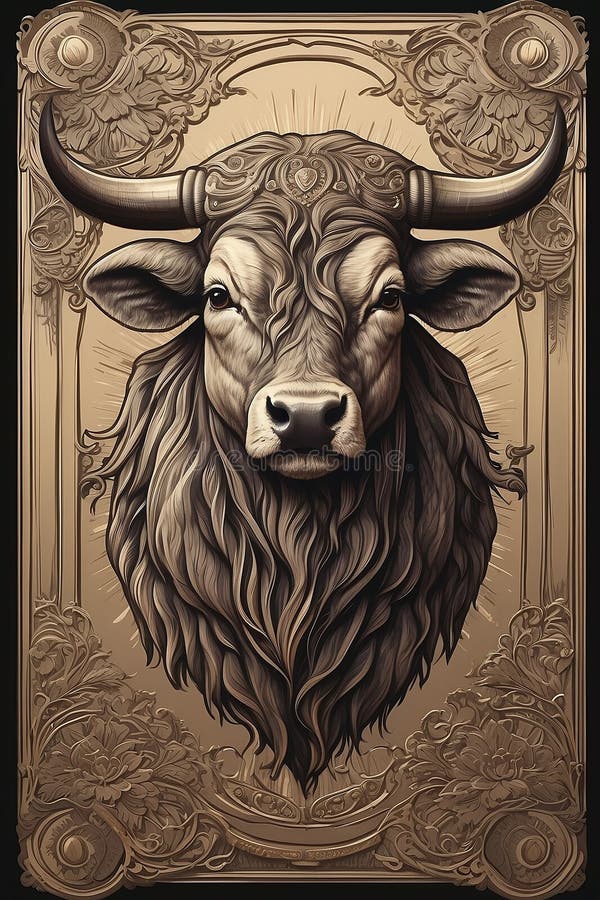 Bull, Taurus Horoscope Sign Card in Style of an Old Engraving Stock ...