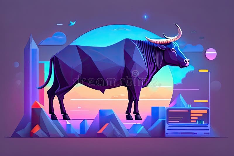 Bull Trading with Computer AI Generative AI Stock Photo - Image of ...