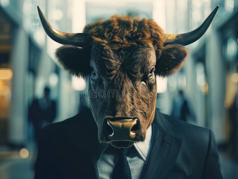 A Bull in a Trading Floor Setting in a Sharp Suit Exuding Confidence ...