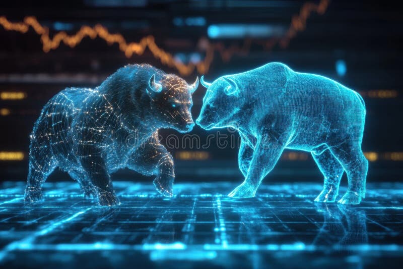 Bull Vs Bear, the Digital Showdown of Market Forces Stock Image - Image ...
