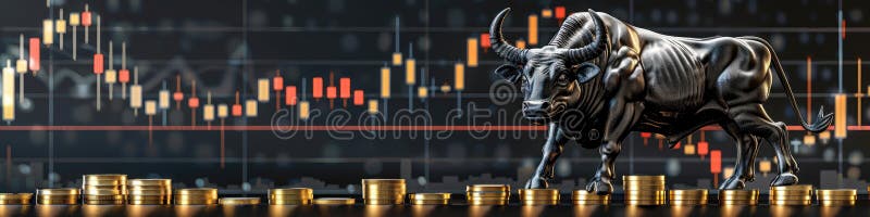 A Bull is Walking on Top of a Pile of Gold Coins Stock Illustration ...