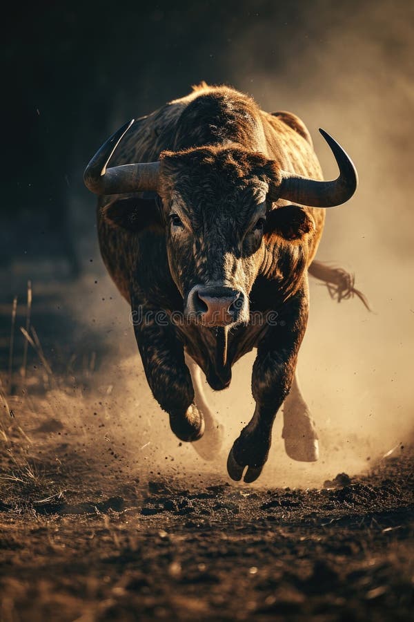 Bull with Wide Black Horns Running Stock Illustration - Illustration of ...