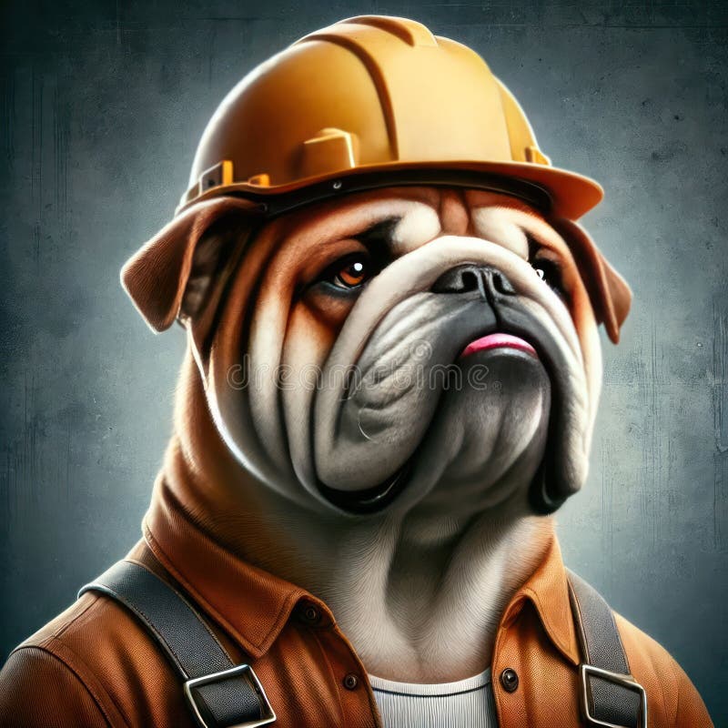 Bulldog in a Construction Helmet and Uniform. Stock Photo - Image of ...