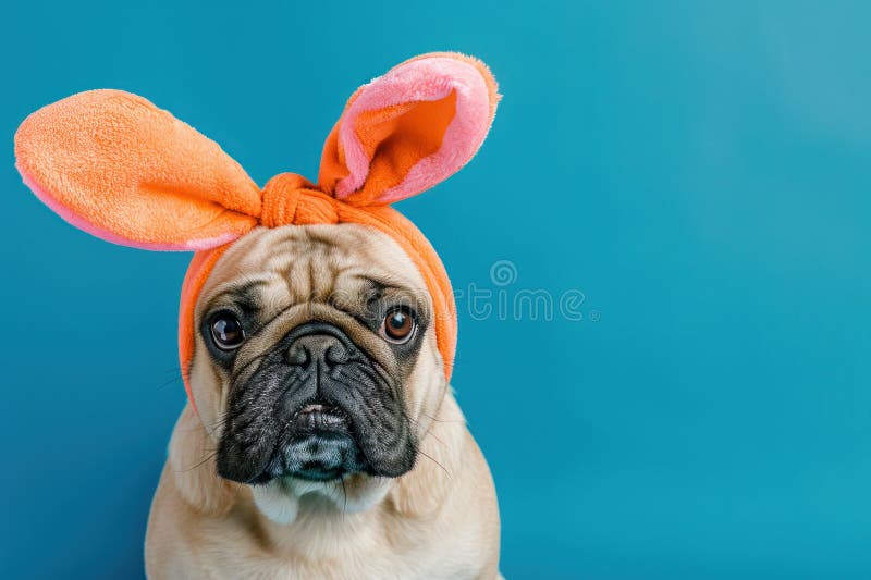 Bulldog Dressed in Orange Easter Bunny Ears Stock Photo - Image of cute ...