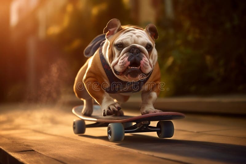 Bulldog Riding Skateboard Image. Generative AI Stock Illustration ...