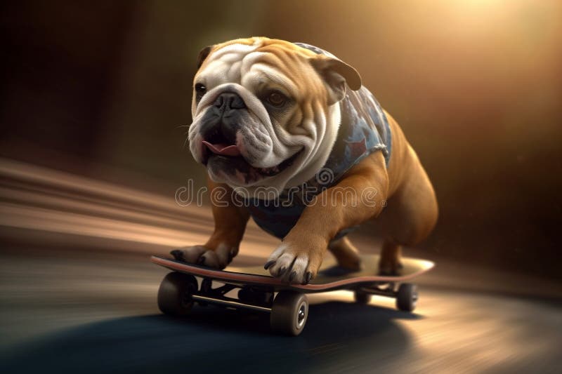 Bulldog Riding Skateboard Image. Generative AI Stock Illustration ...